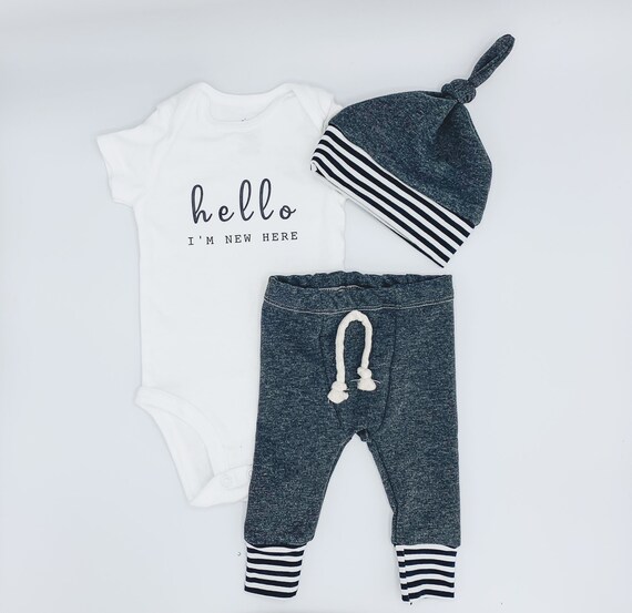 Hello im new here newborn boy coming home outfit summer | Etsy