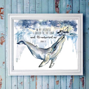 Jonah 2:2 Scripture Art Print | Whale Art | Beach Decor | DIGITAL ...