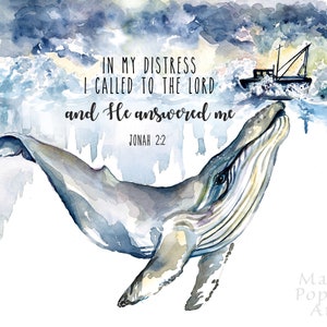 Jonah 2:2 Scripture Art Print | Whale Art | Beach Decor | DIGITAL DOWNLOAD | Beach House Decor ...