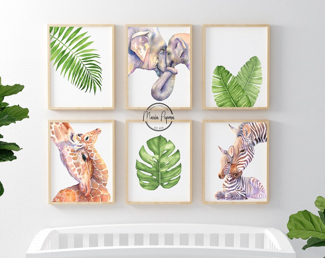 Safari Animal Nursery Wall Art Set of 6 | Baby Boy Nursery Decor ...