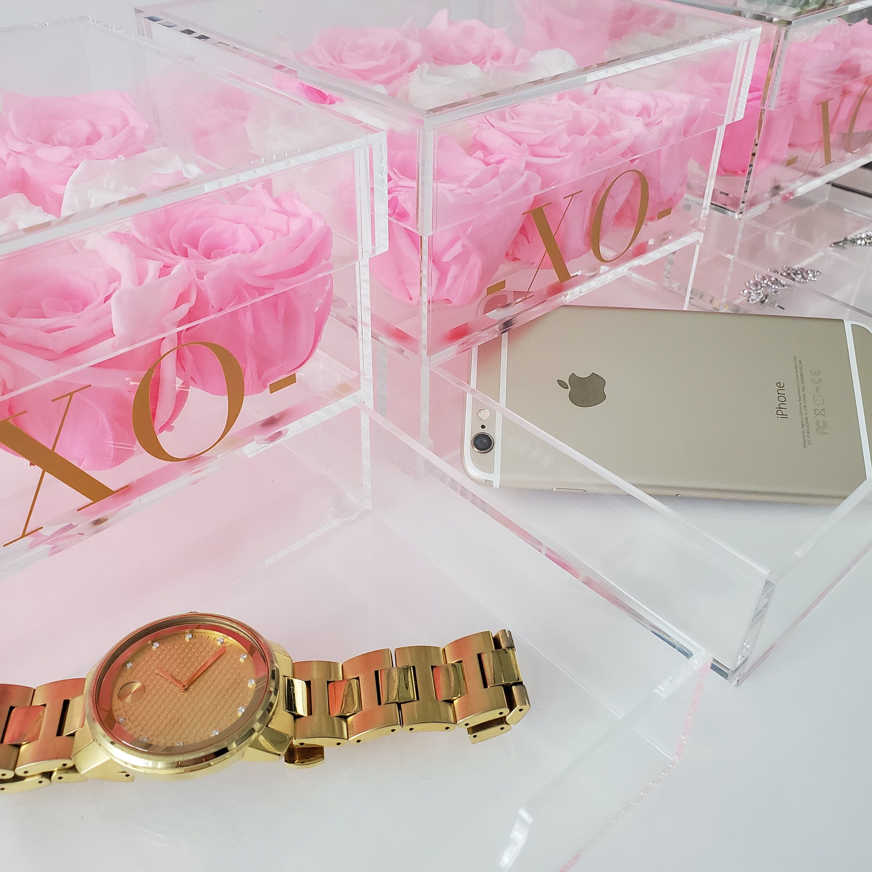 Acrylic Rose Box With Drawer African Pink Preserved Eternity Rose Lasts ...