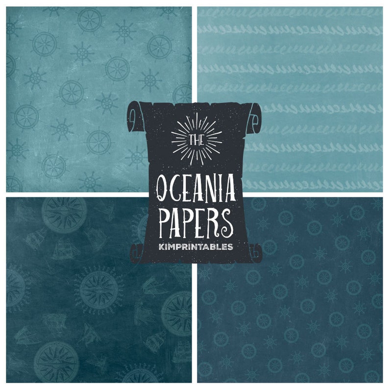 Vintage Style Nautical Digital Paper in Sea Blue, Aqua, Ocean Teal ...