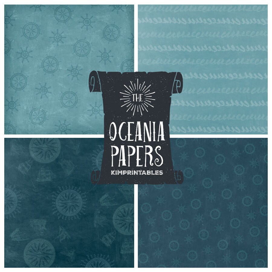 Vintage Style Nautical Digital Paper in Sea Blue, Aqua, Ocean Teal ...