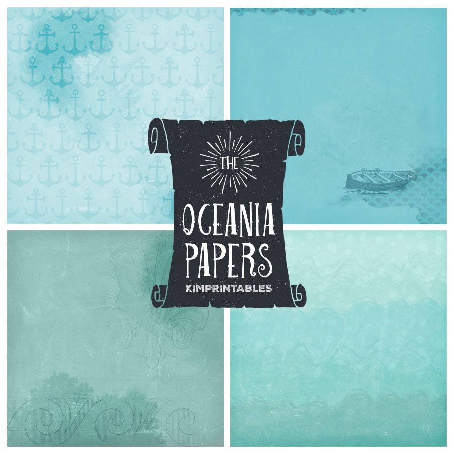 Vintage Style Nautical Digital Paper in Sea Blue, Aqua, Ocean Teal ...