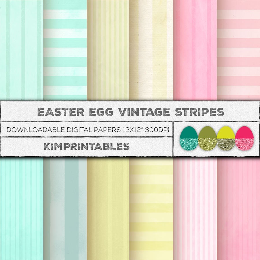 Easter Egg Vintage Stripes Digital Paper in RETRO 50s Pastel Pink, Mint ...