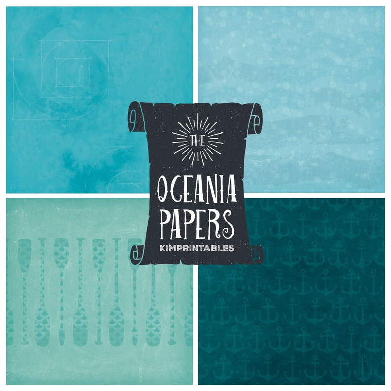 Vintage Style Nautical Digital Paper in Sea Blue, Aqua, Ocean Teal ...