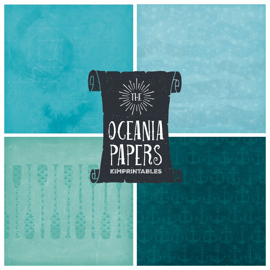 Vintage Style Nautical Digital Paper in Sea Blue, Aqua, Ocean Teal ...