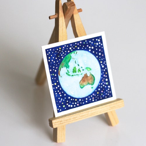 Earth Painting Miniature Painting Tiny Planet Watercolour - Etsy