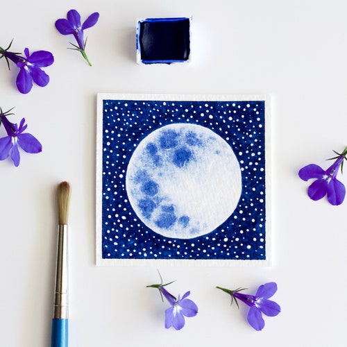 Moon Painting Miniature Painting Tiny Moon Watercolour - Etsy