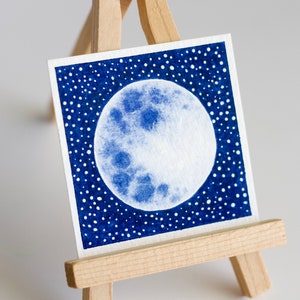 Moon Painting, Miniature Painting, Tiny Moon Watercolour Painting ...