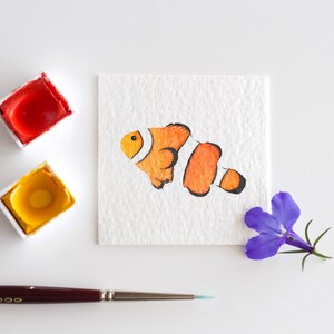 Clownfish Painting, Miniature Painting, Tiny Watercolor Painting, Ocean ...