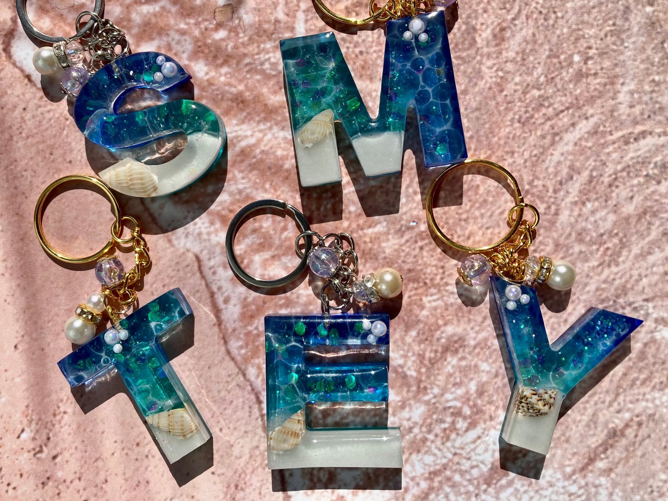 Beach Alphabet Keychain, Beach Alphabet Bag Charm, Resin Initial Bag ...