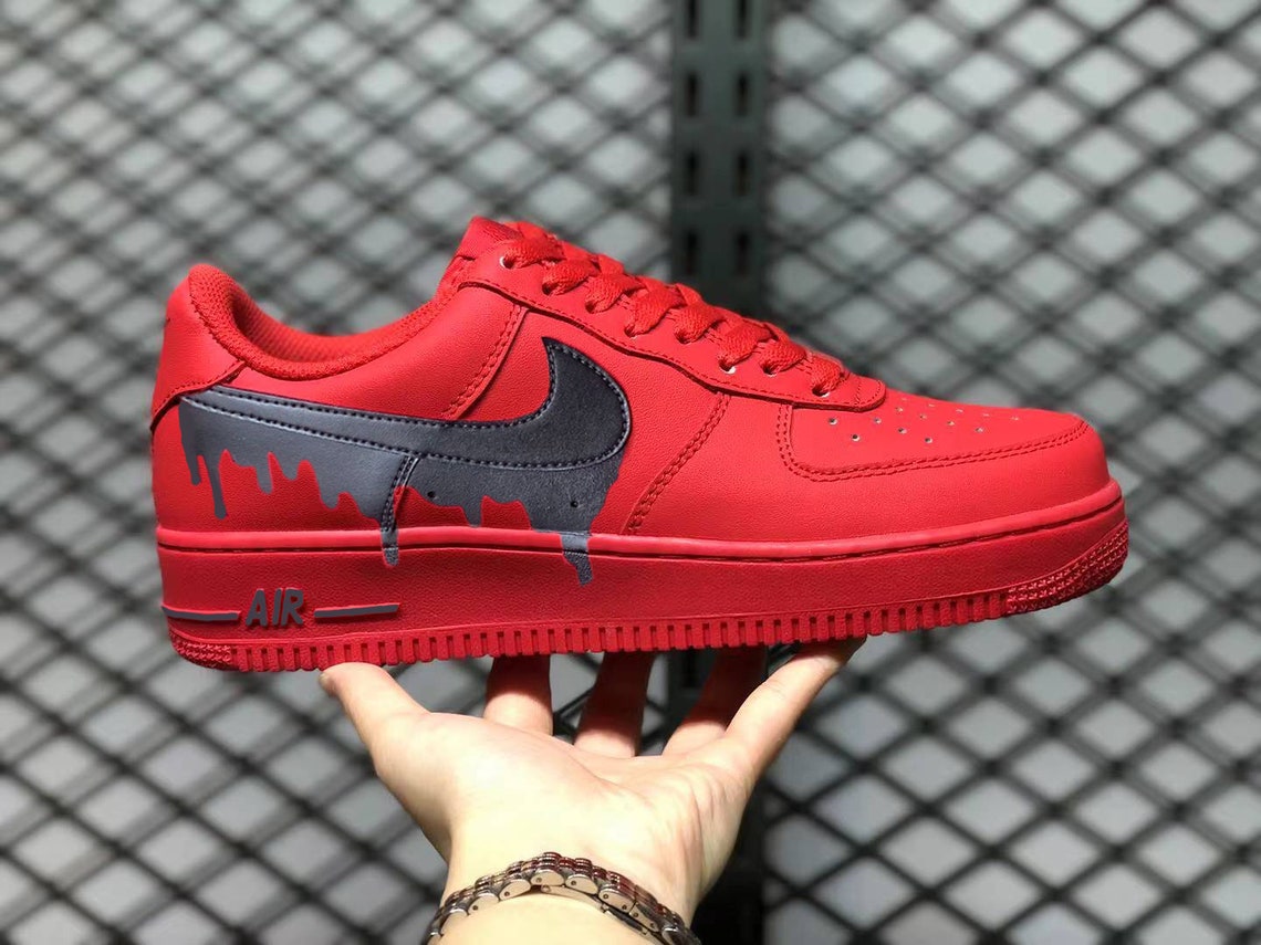 Custom Red Nike Air Force 1 Drip Men's Shoes Hand Painted Fashion Women ...