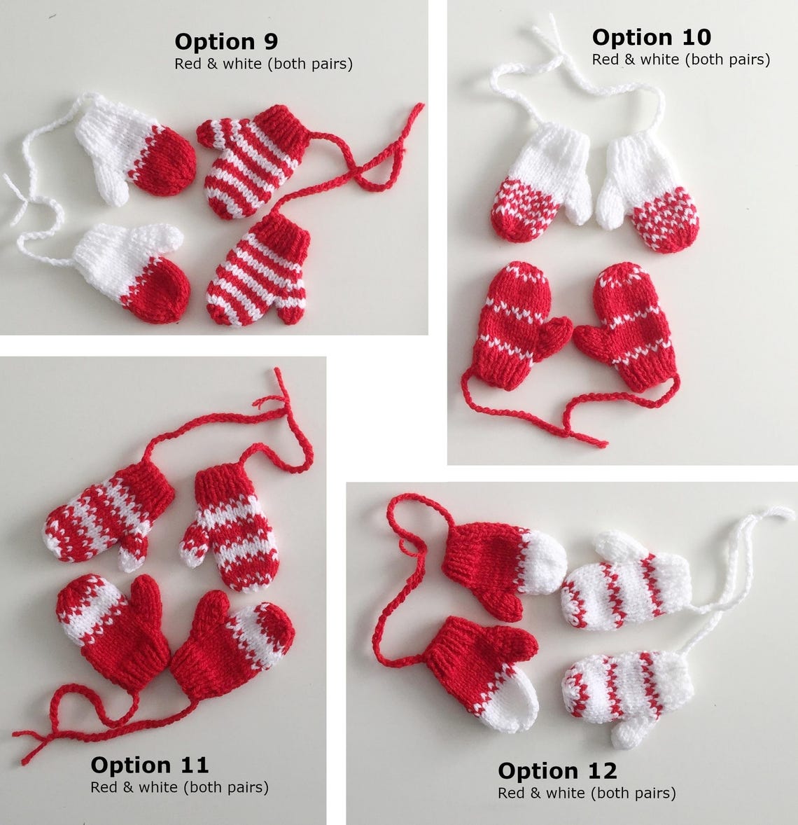 2 PAIRS Mini Mittens Handknitted Little Christmas Tree Decorations ...