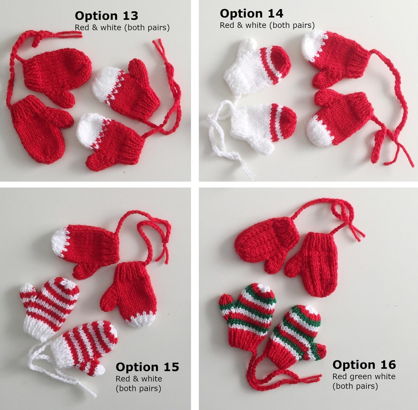 2 PAIRS Mini Mittens Handknitted Little Christmas Tree Decorations ...