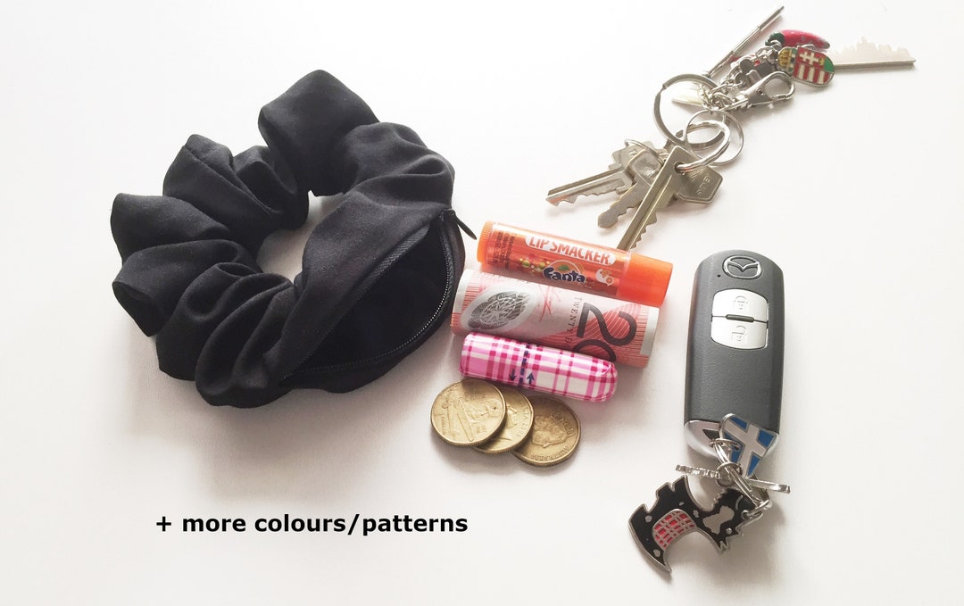 Zip Pocket Adjustable Hair Scrunchie for Holding Keys, Money, Tissue ...