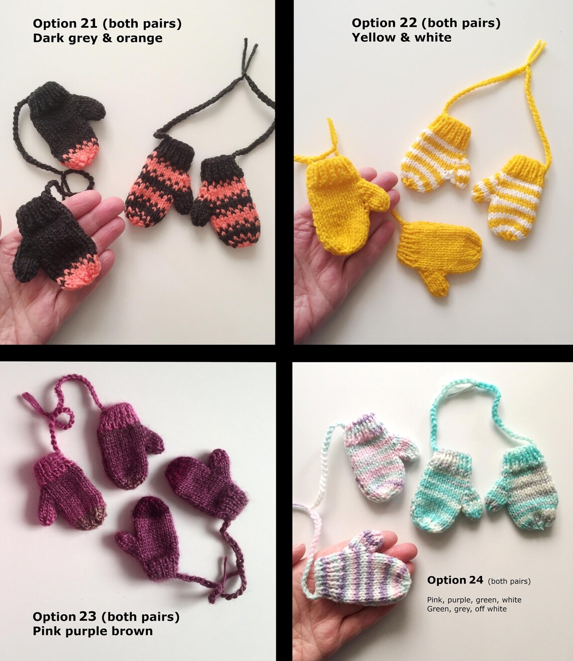 2 PAIRS Mini Mittens Handknitted Little Christmas Tree Decorations ...