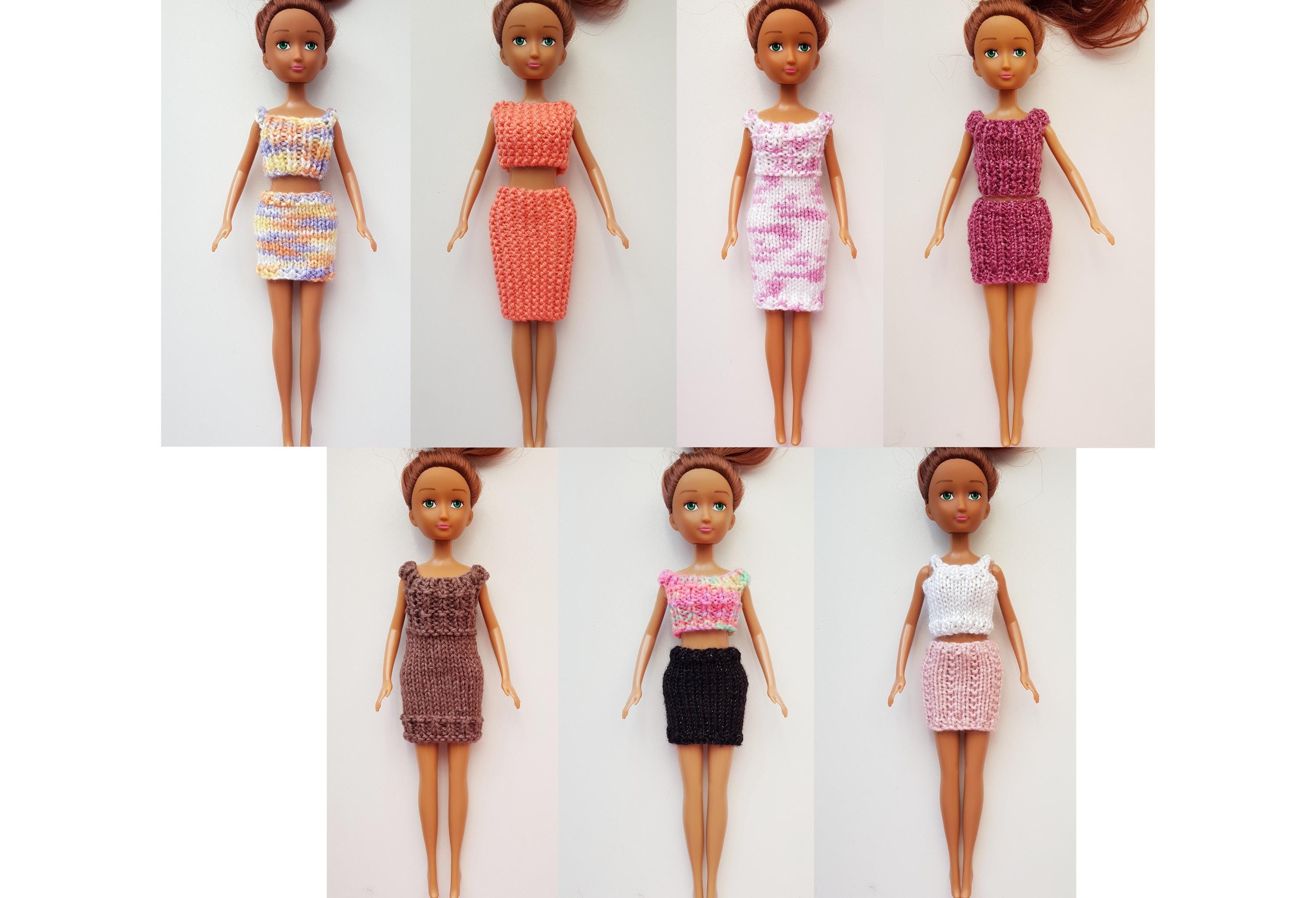 SEVEN Handknitted Outfits for 29cm or 11.5 Inch Fashion Dolls - Ready ...