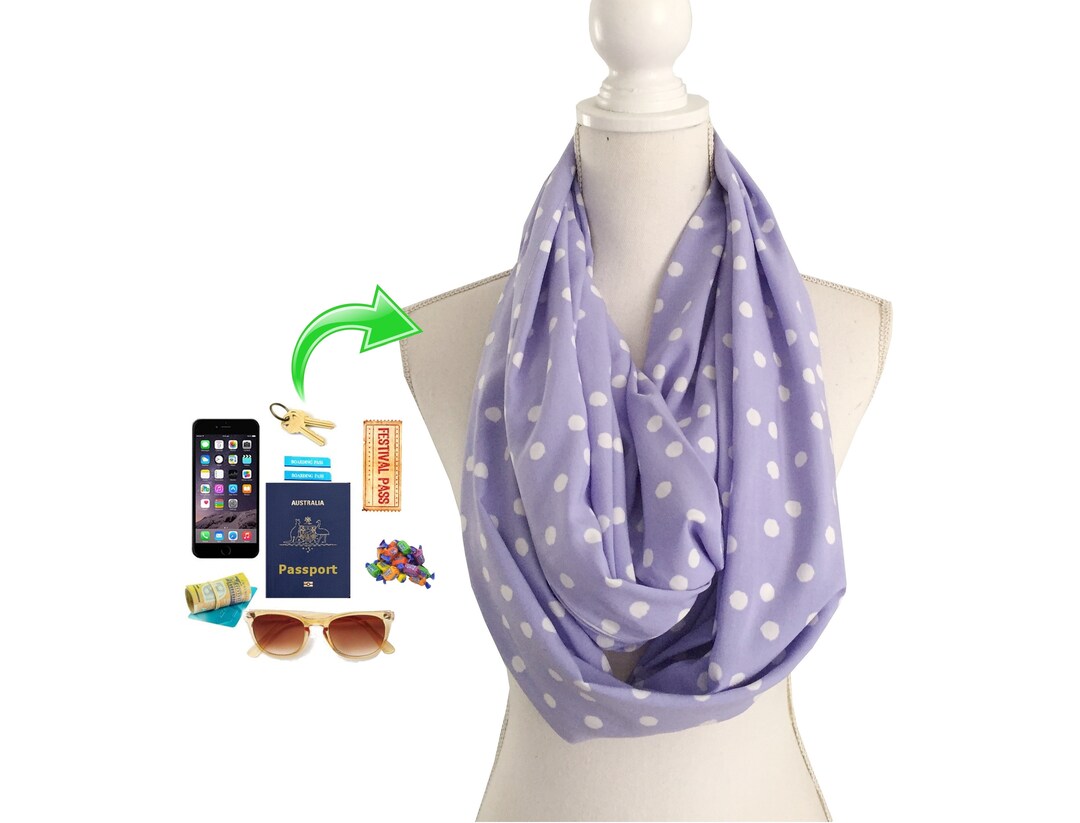 Women's Zip Pocket Long Loop Infinity Scarf for Money, Keys, Phone ...