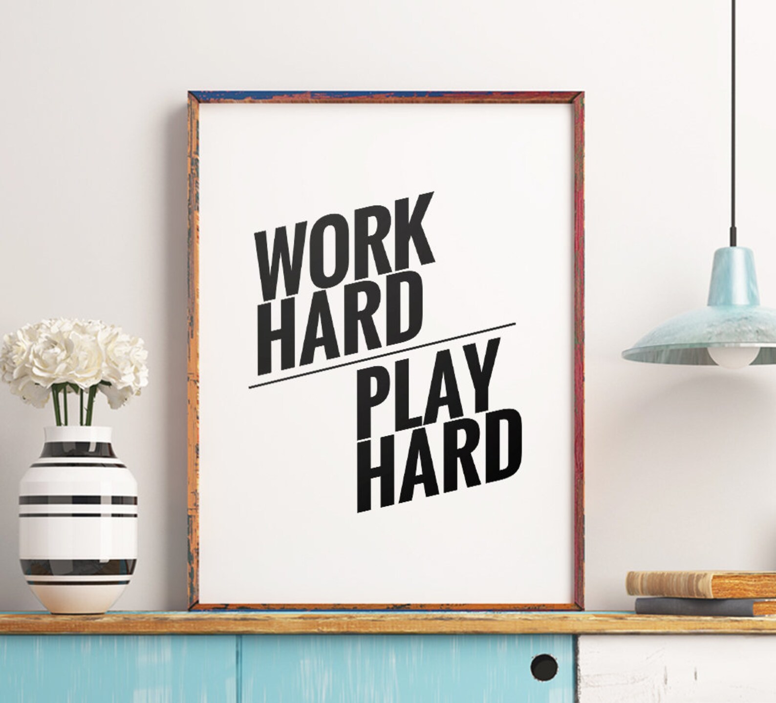 Work Hard Play Hard Printable Poster Monochrome Art | Etsy