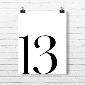 Number 13 Printable Art Thirteen Prints Number 13 Sign | Etsy