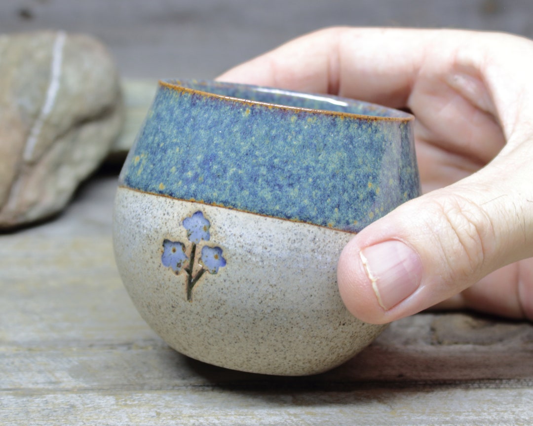 Japanese Tea Cup With Blue Flower Imprint. 7oz /210ml Ceramic - Etsy