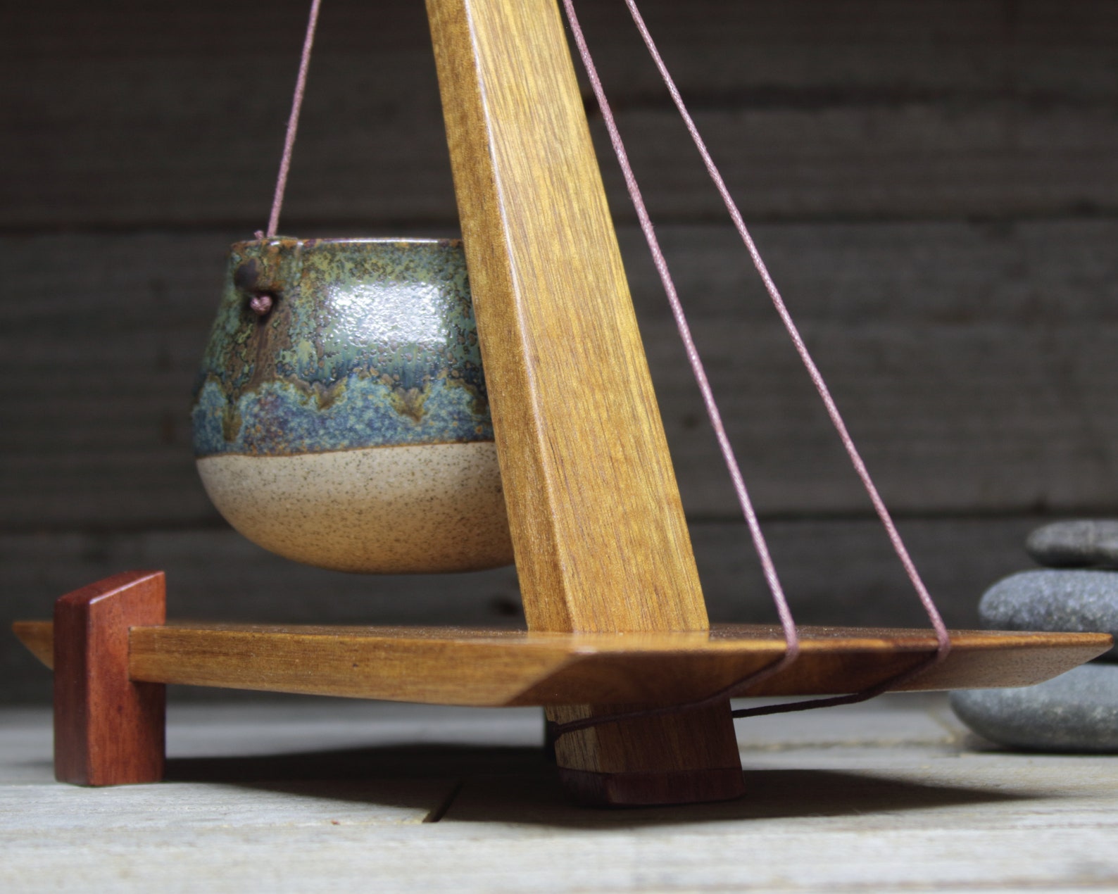 Sculptural Hanging Planter: Handmade Australian Hardwood With Ceramic ...
