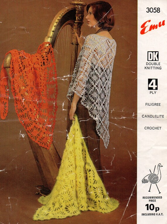 PDF EMU 3058 Vintage Crochet Pattern Ladies Shawl DK Double | Etsy
