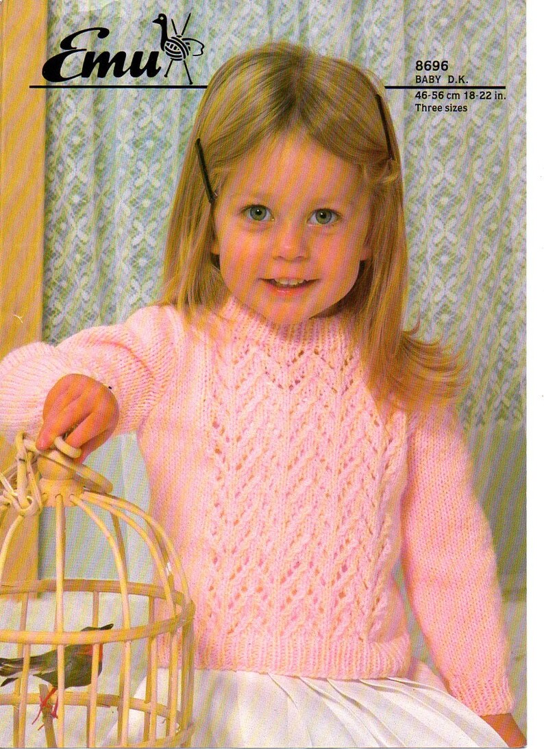 Vintage Girls Baby Sweater Knitting Pattern 18-22 Ages 9, 18, 24 Months ...