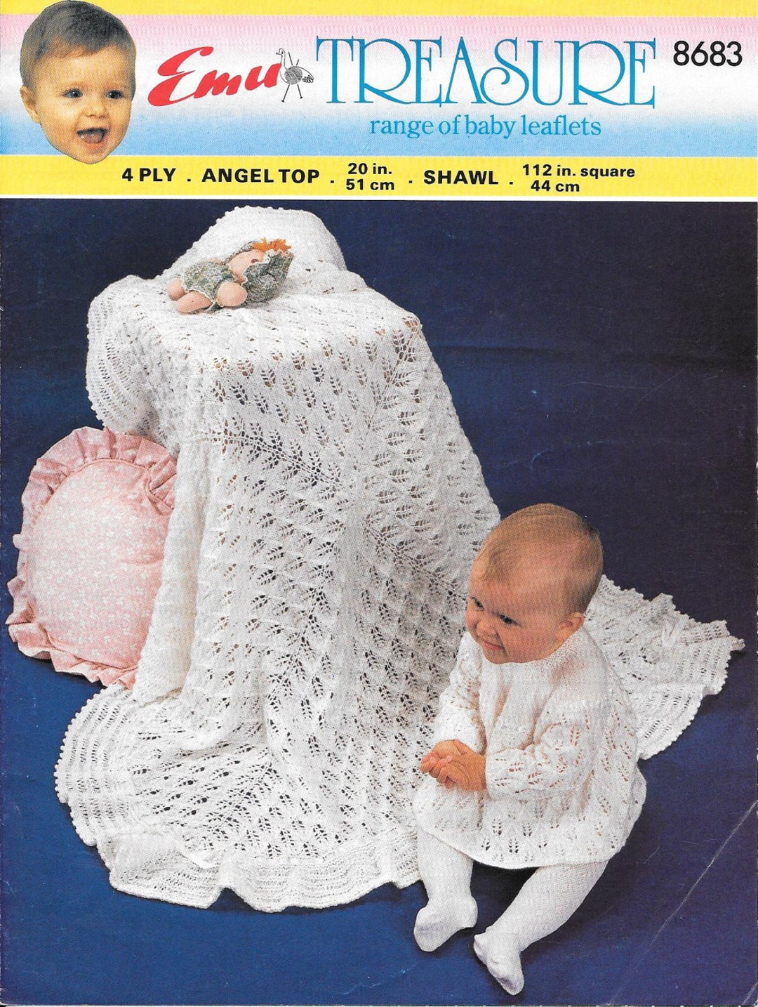 Vintage PDF, Emu Treasure 8683, Baby Knitting Pattern for Christening Shawl and Angel Top ...