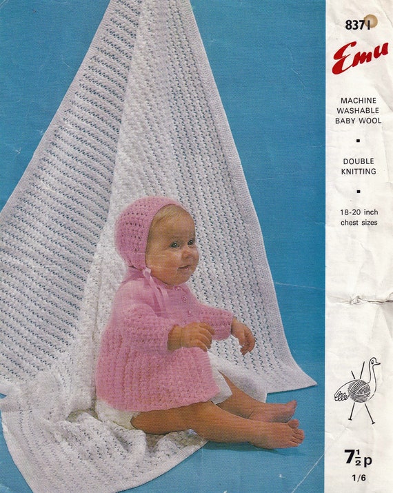PDF Emu 8371 Vintage Baby Knitting Pattern Shawl Bonnet | Etsy