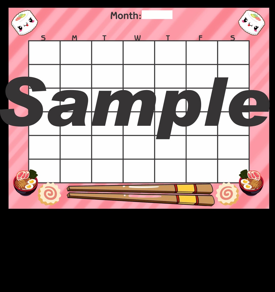 Printable Reusable Sushi Kawaii Calendar - Etsy