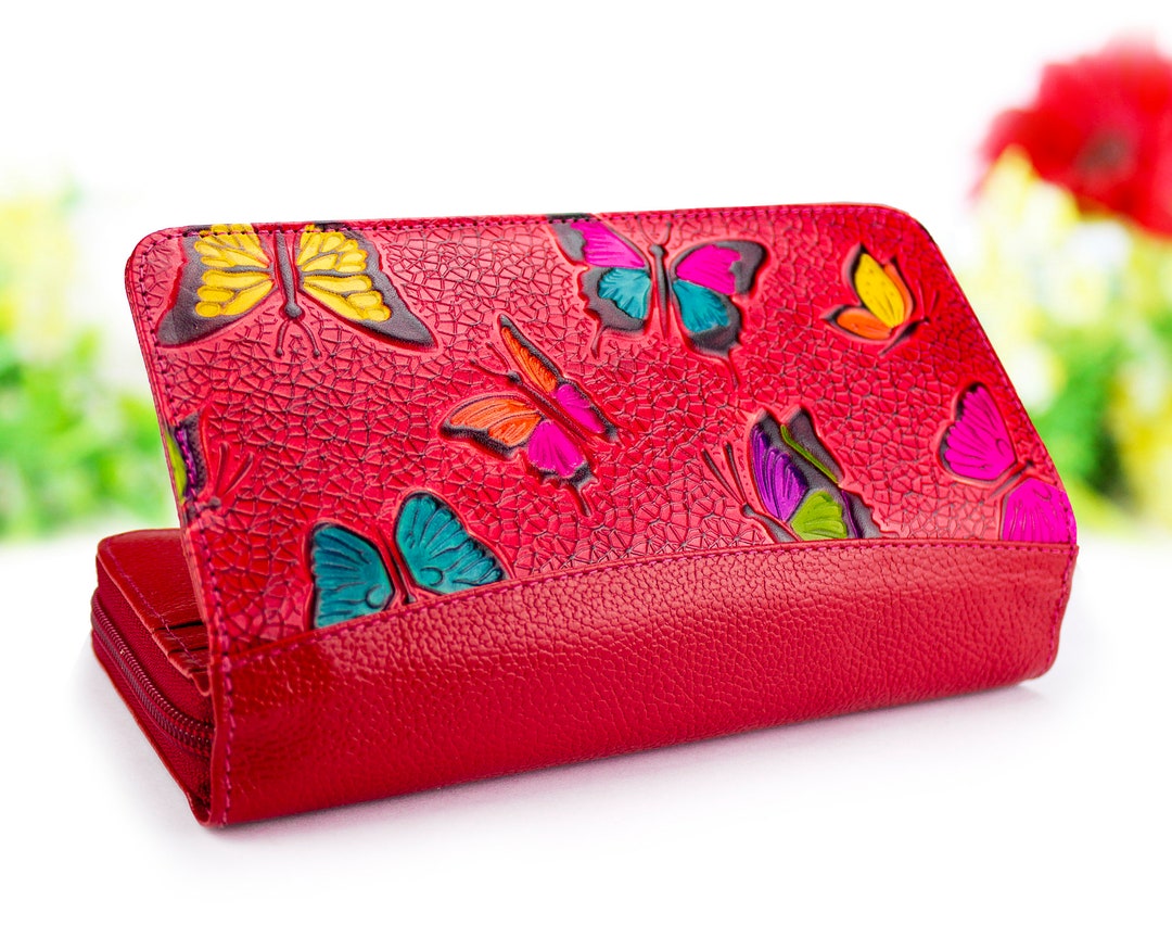 Women's Wallet, With Zipper Closure Women's Leather Wallet Red Color ...