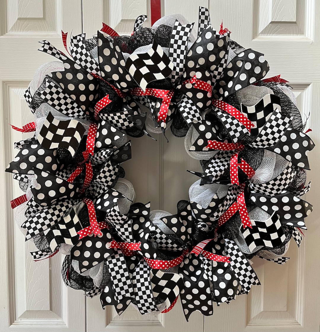 Racing Wreath, Racing Decor, Race Car Wreath, Checkered Flag Wreath ...