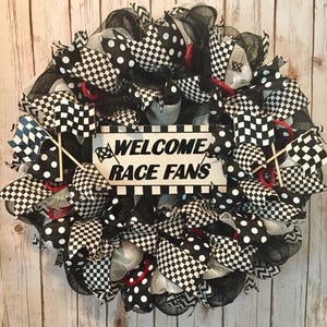 Racing Wreath, Race Car Wreath, Black White Wreath, Race Car Decor ...
