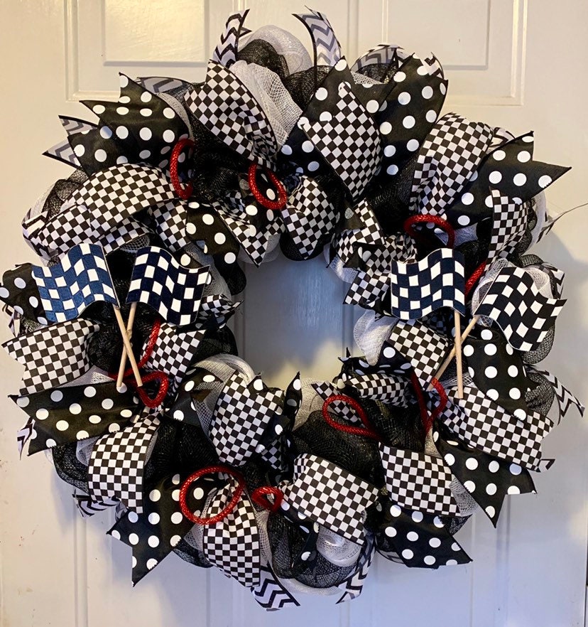 Racing Wreath, Race Car Wreath, Race Wreath, Racing Decor, Race Car ...