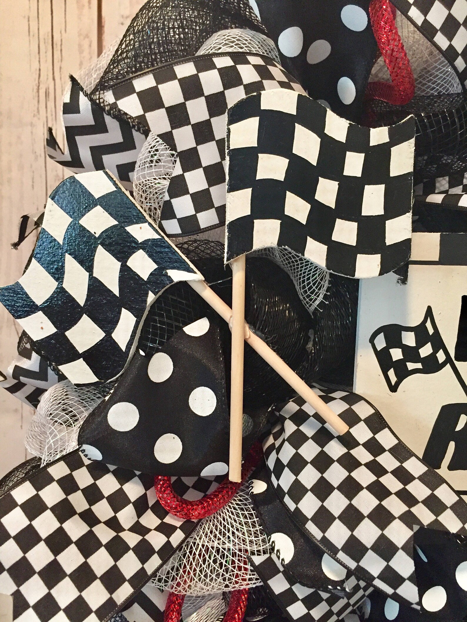 Racing Wreath, Race Car Wreath, Black White Wreath, Race Car Decor ...