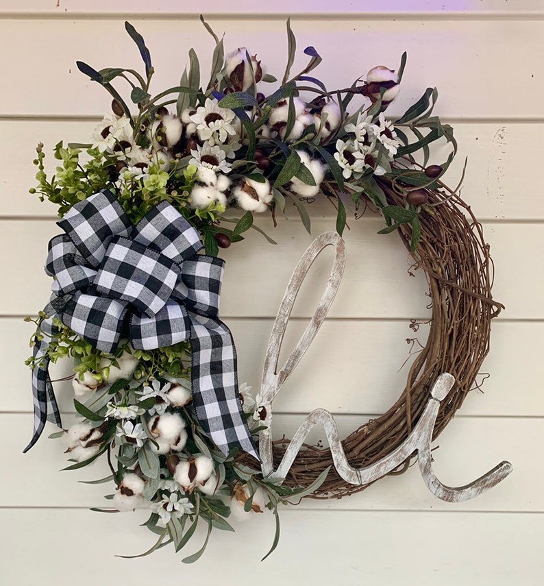 Farmhouse Wreath Buffalo Plaid Wreath Hi Wreath Farmhouse Etsy