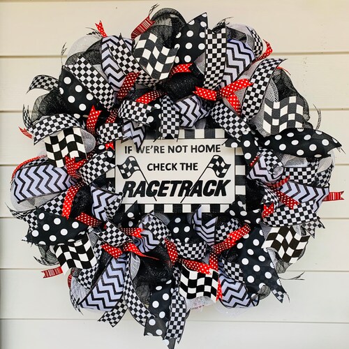 Racing Wreath Race Car Wreath Black White Wreath Race Car - Etsy