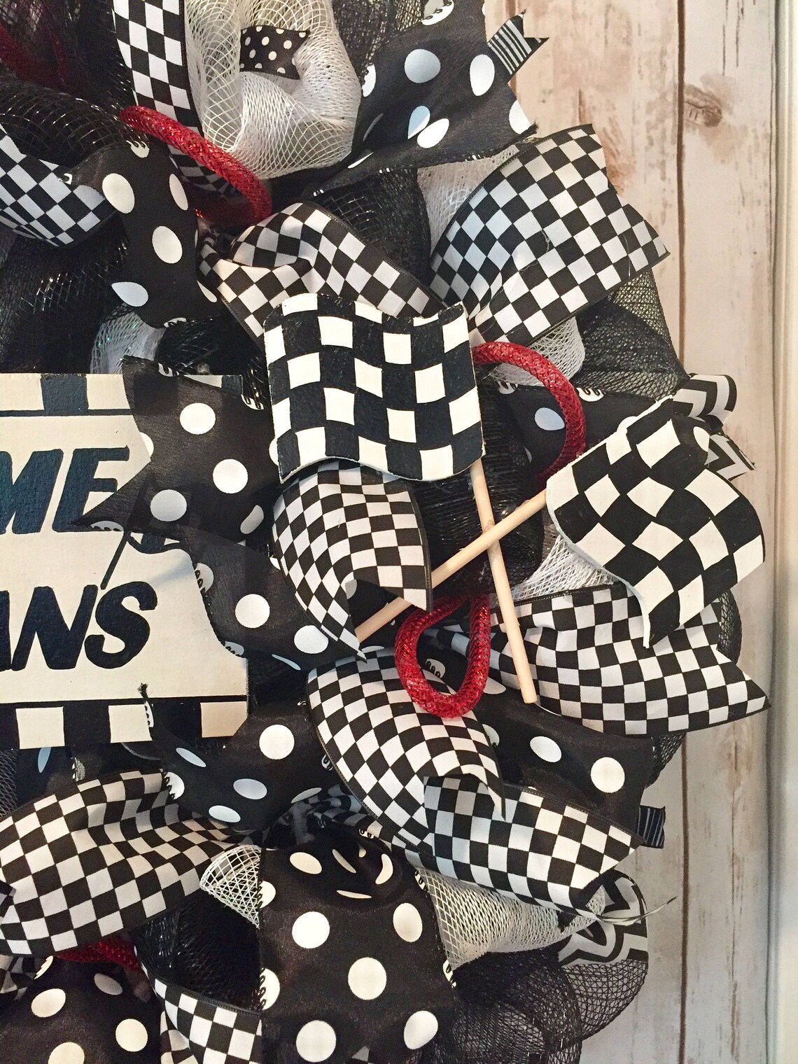 Racing Wreath, Race Car Wreath, Black White Wreath, Race Car Decor ...