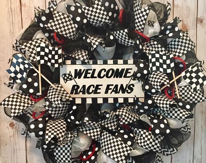 Racing Wreath Race Car Wreath Black White Wreath Race Car | Etsy