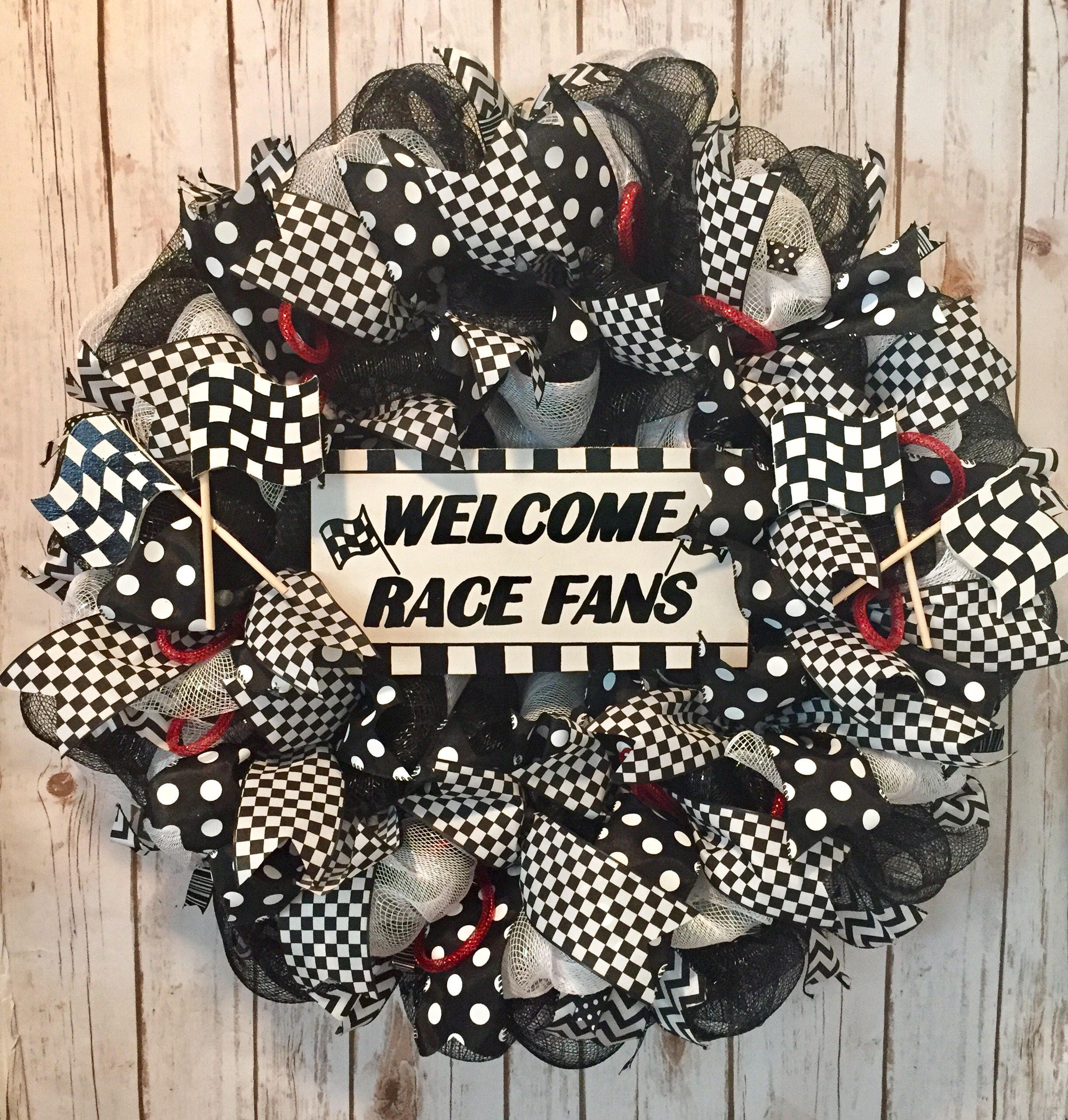 Racing Wreath, Race Car Wreath, Black White Wreath, Race Car Decor ...