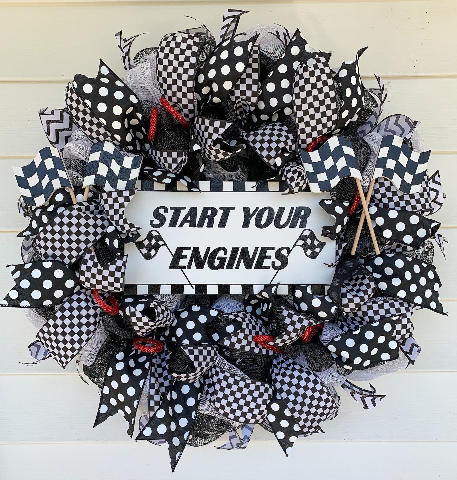 Racing Wreath, Race Car Wreath, Checkered Flag Wreath, Start Your ...