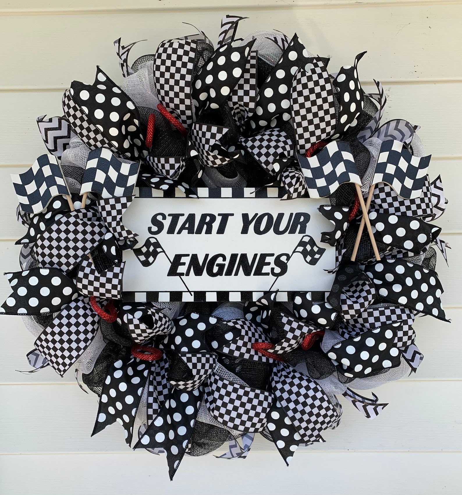Racing Wreath, Race Car Wreath, Checkered Flag Wreath, Start Your ...
