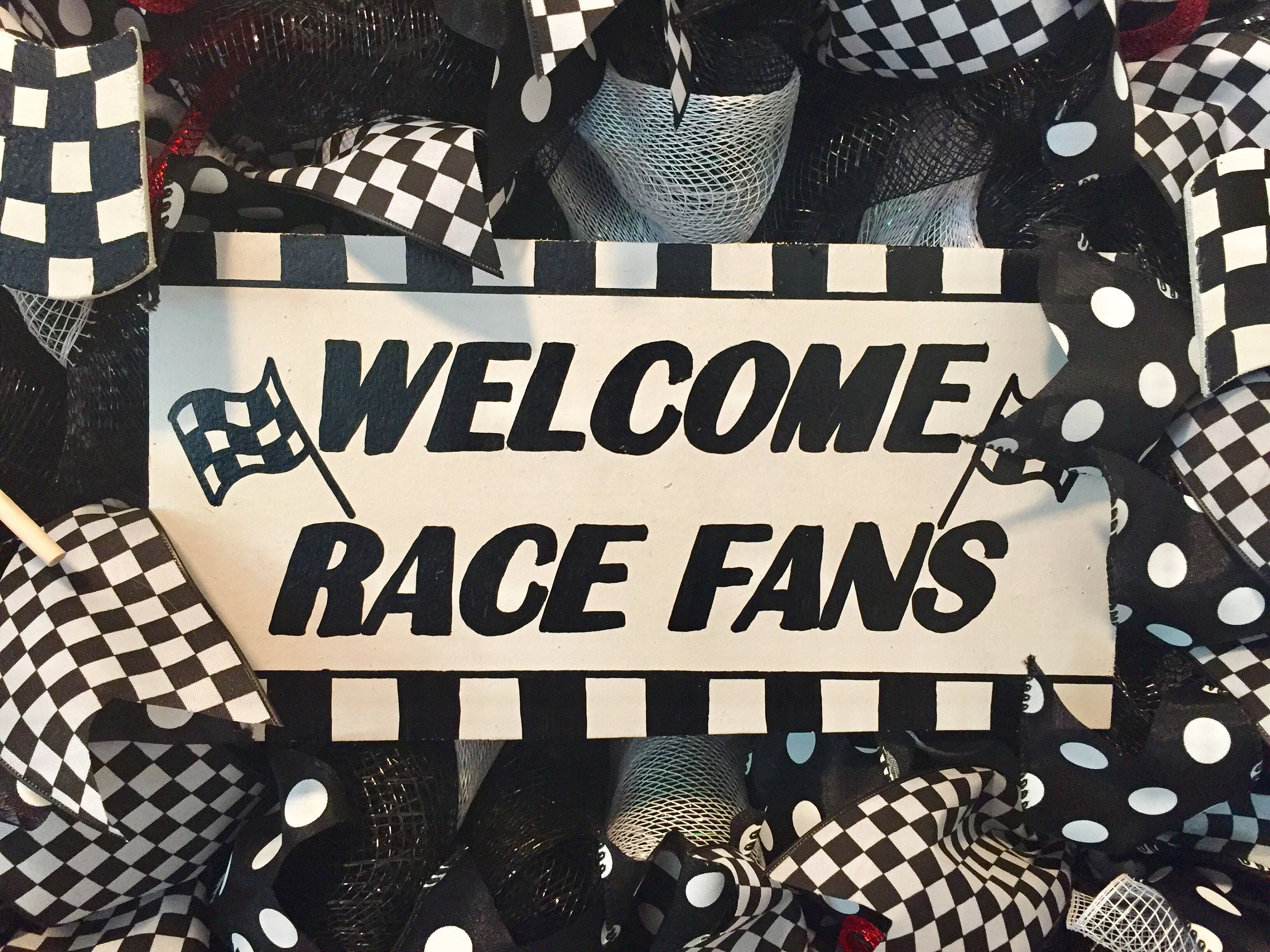 Racing Wreath, Race Car Wreath, Black White Wreath, Race Car Decor ...