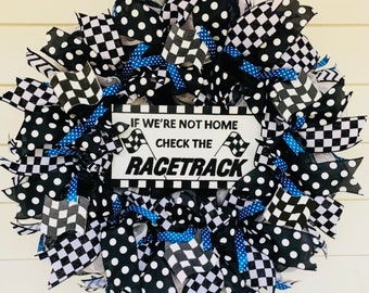 Racing Wreath Race Car Wreath Black White Wreath Race Car | Etsy