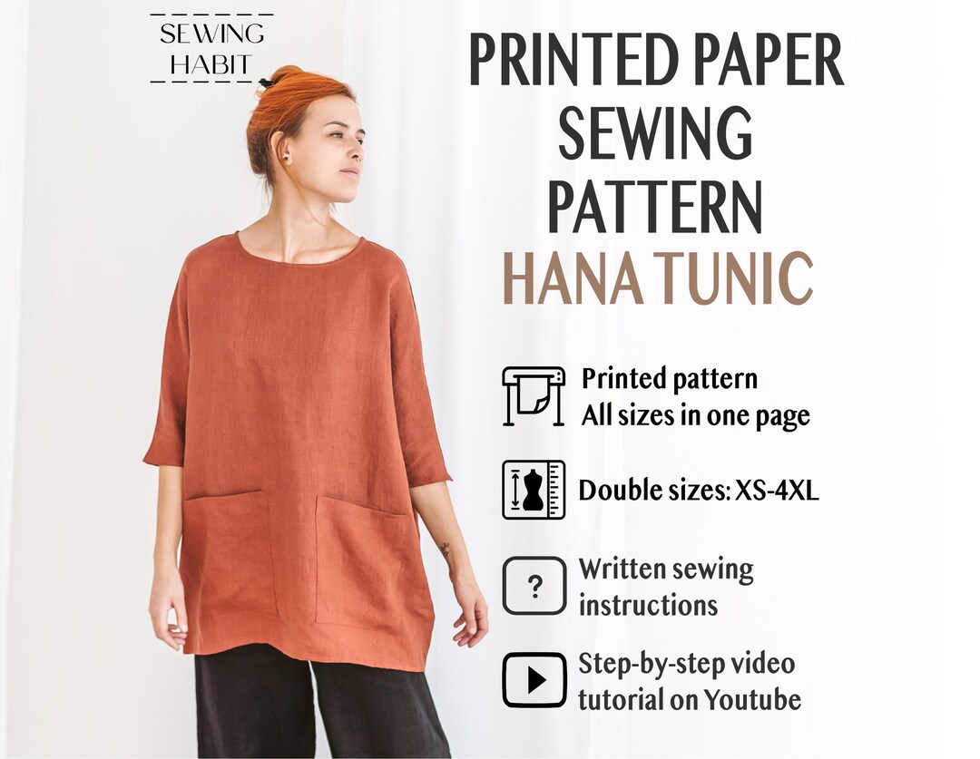 PRINTED PAPER Sewing Pattern, Blouse Top for Women, Loose Tunic, Easy ...