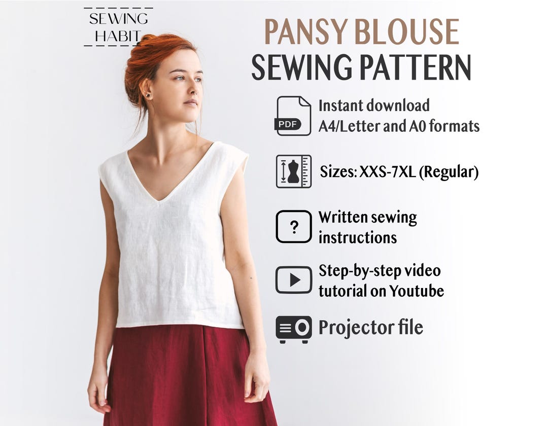Linen Tank Top Sewing Pattern for Women, Basic Blouse, Easy to Sew, PDF ...