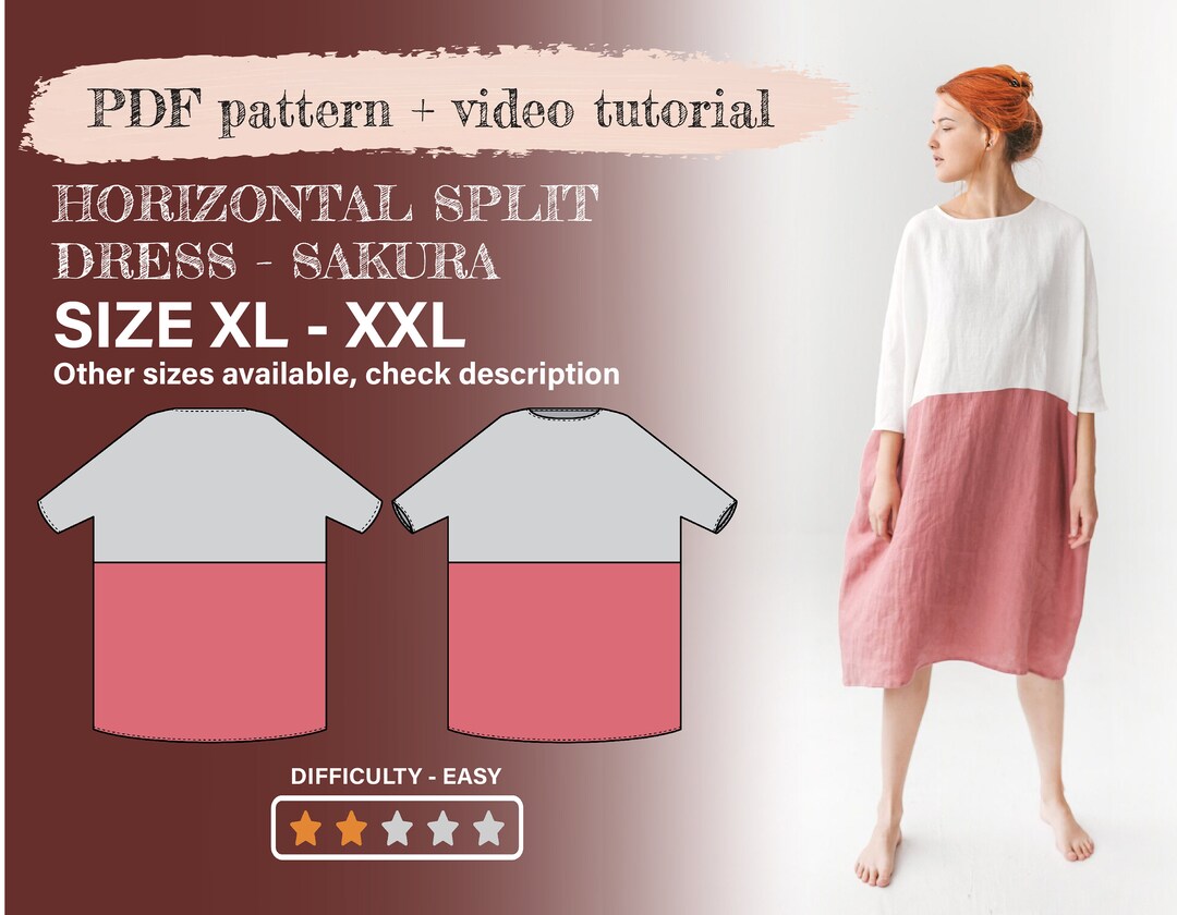 Linen Dress Pattern, Kimono Pdf Pattern SAKURA, XL-XXL Size, Linen ...