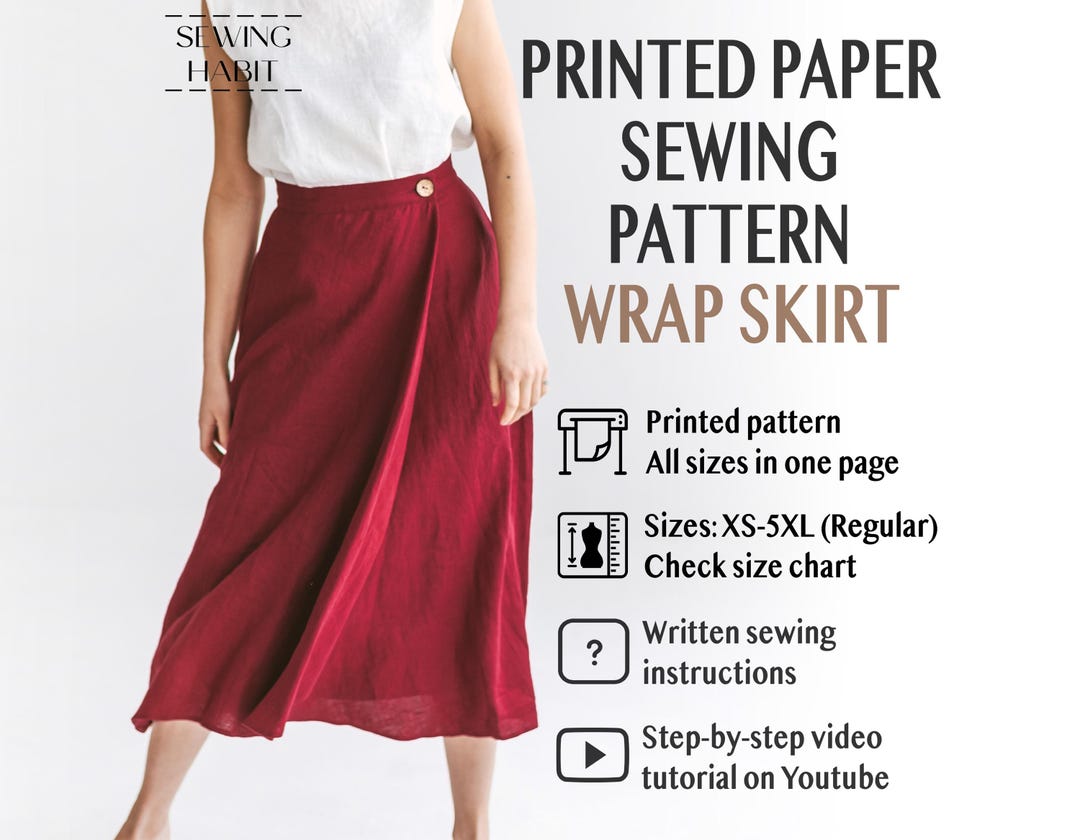 PRINTED PAPER Skirt Sewing Pattern, Linen Wrap Skirt, Women Sewing ...